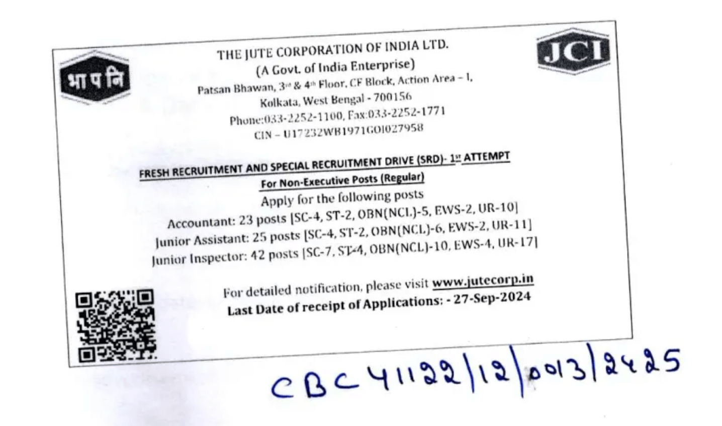 Jute Corporation of India (JCI) Recruitment 2024 Notification Out for ...
