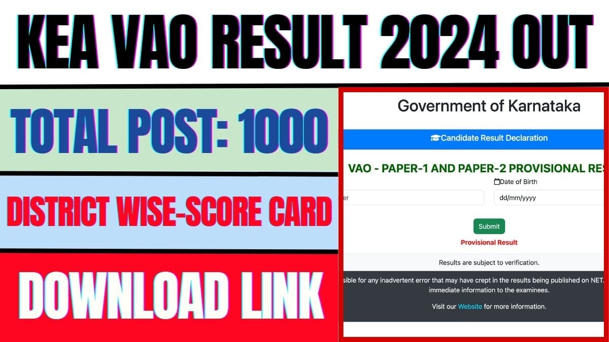 KEA VAO Result 2024 Out at cetonline.karnataka.gov.in: Download District-Wise Score Card and ...