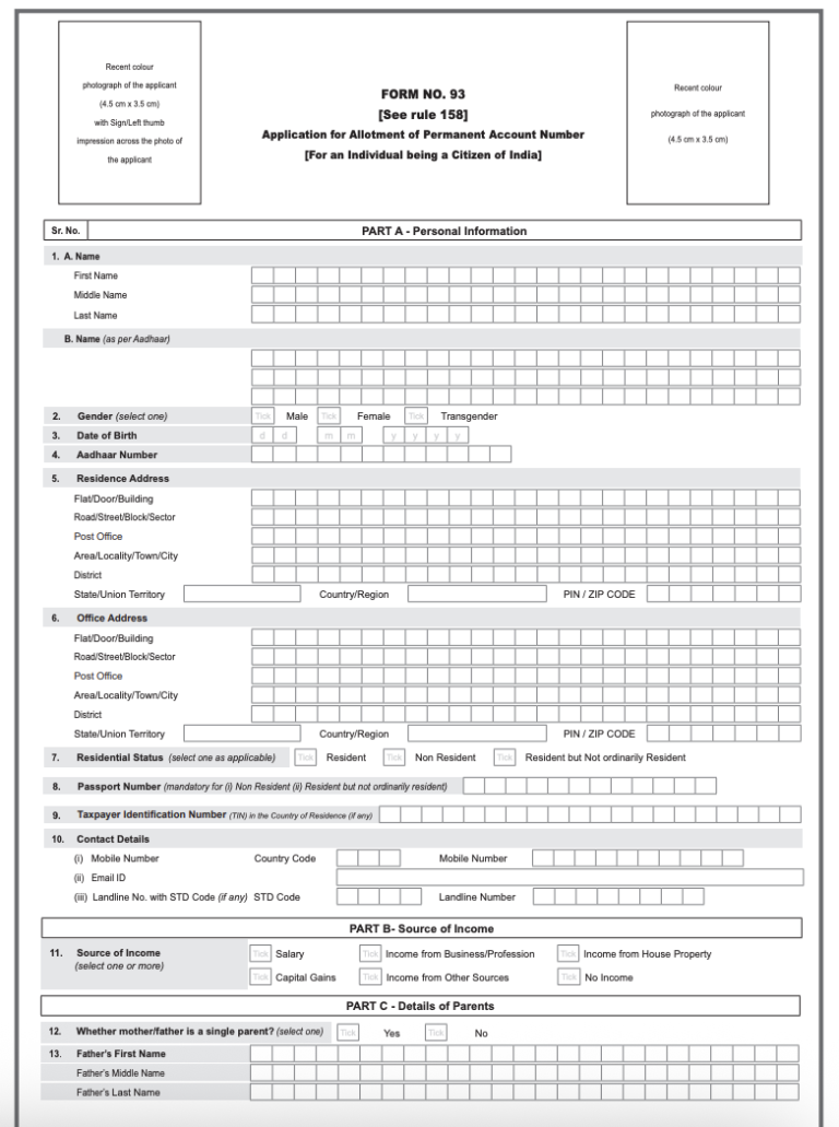 PAN Form 93 PDF Download (2026): Direct Link, How to Fill, Documents ...