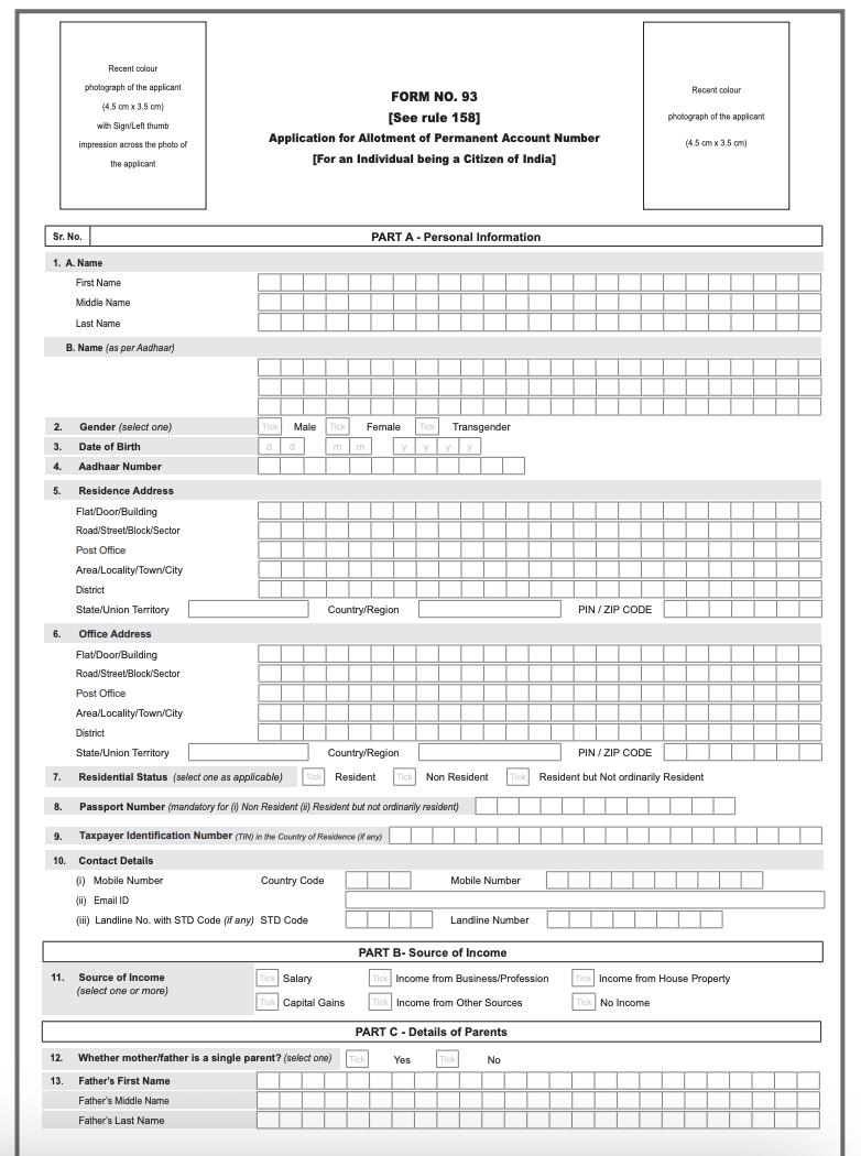 PAN Form 93 PDF Download (2026): Direct Link, How to Fill, Documents ...